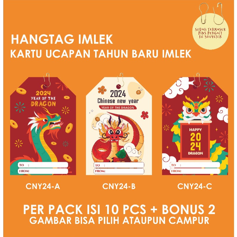 Jual hangtag imlek 2024/hangtag chinese new year/ hangtag imlek lucu/ thanks card imlek 2024 ...