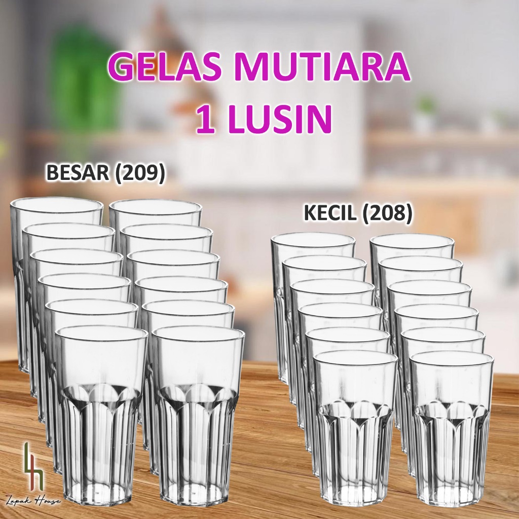 Jual 1 LUSIN / Gelas Mutiara Bening Plastik 208, 209 1 Lusin / Gelas ...