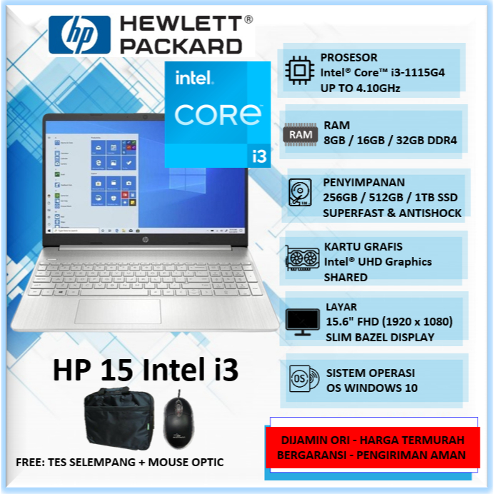 Jual Laptop HP Intel i3 32GB 1TB SSD 15" Full HD Windows 10 Home ...
