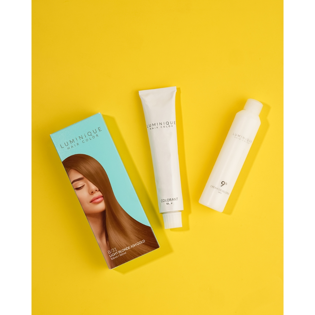 Jual Luminique Hair Color 8/31 Light Blonde Ash Gold | Shopee Indonesia