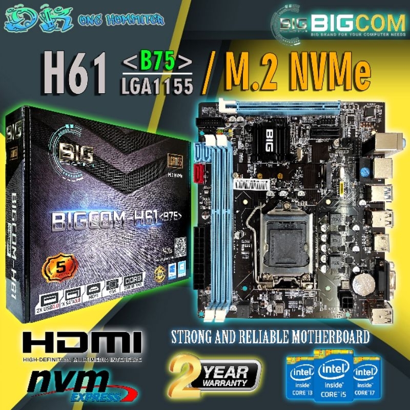 Jual Motherboard H61 BIGCOM Chipset B75 ( Lga 1155 ) Support Proc Sandy ...
