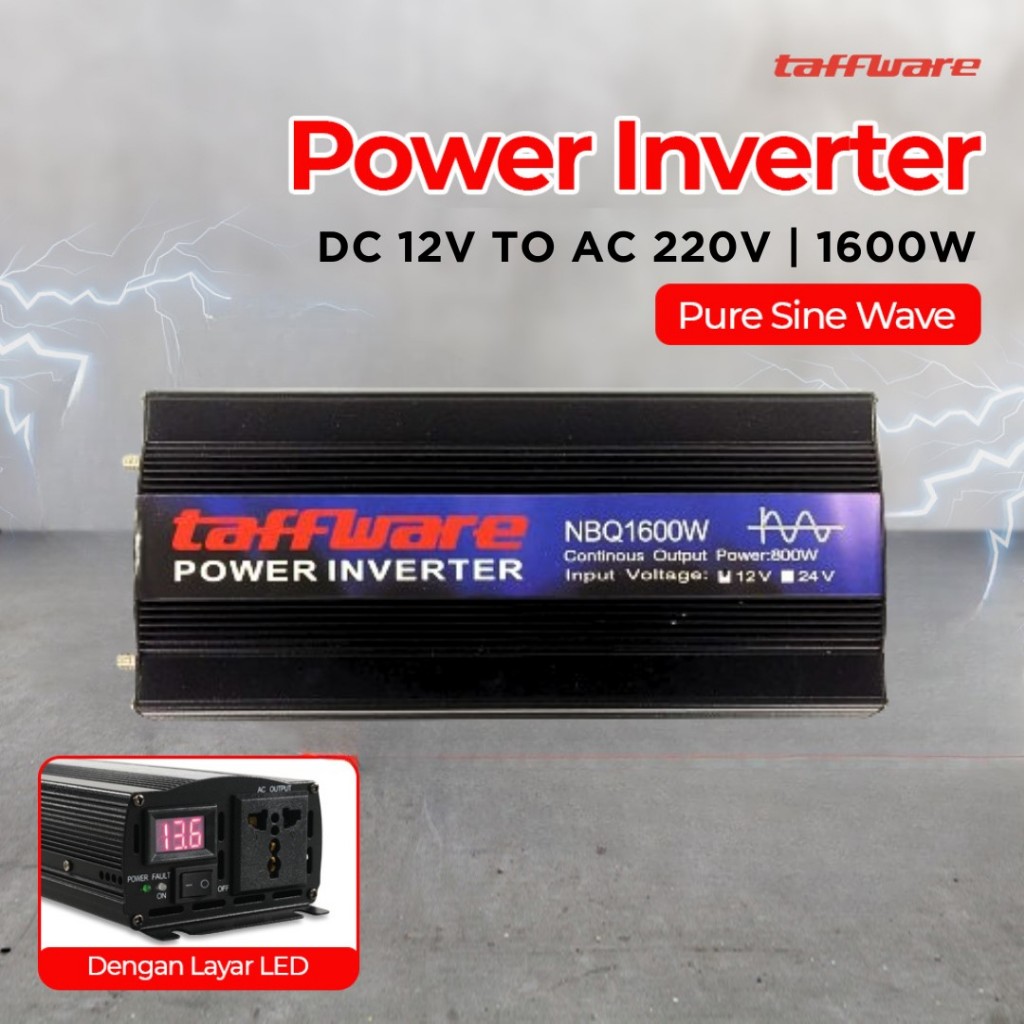 Jual Taffware Power Inverter Mobil Pure Sine Wave DC 12V to AC 220V 1600W - NBQ1600W - Black ...