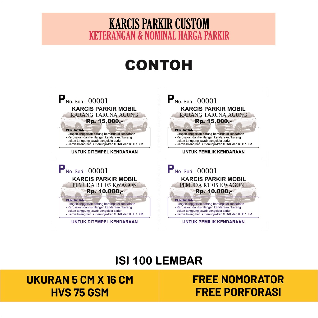 Jual Karcis Parkir Motor Mobil Dengan Nomor Urut Murah | Shopee Indonesia