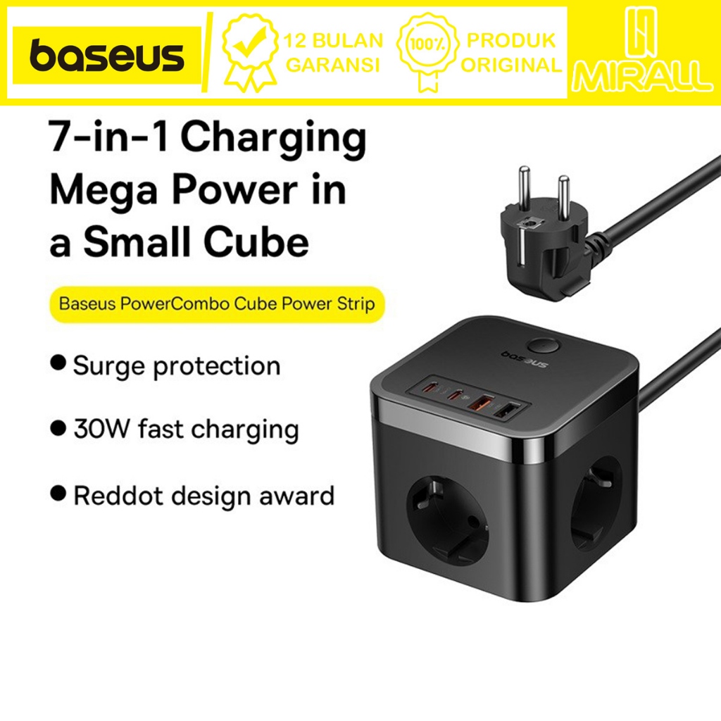 Jual BASEUS PowerCombo Charger Universal Cube Power Strip 30W 7in1 3AC 2USB 2PD TYPE C 1.5M Stop ...