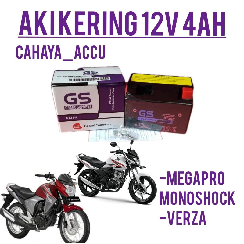 Jual AKI MOTOR MEGAPRO MONOSHOCK,VERZA,AKI KERING GTZ5S 12V 4AH ...
