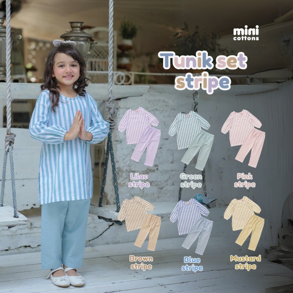 Jual Minicottons Setelan Tunik Set Dress Motif Salur Striped Baju Anak Perempuan 1-12 Tahun ...
