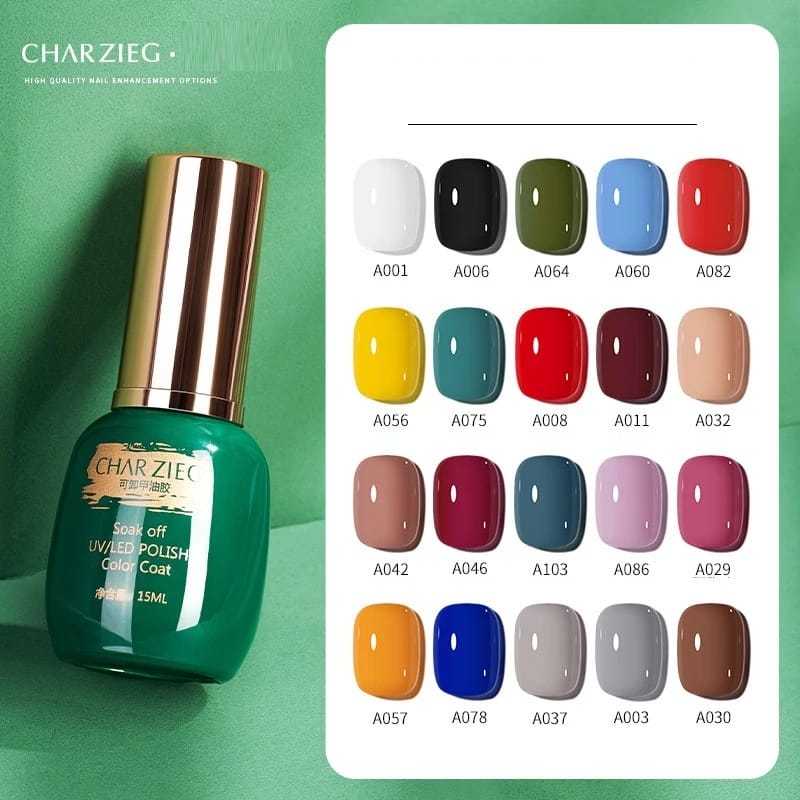 Jual (1-50) CHARZIEG Soak OFF UV LED Polish Color Coat 15ml | Shopee ...
