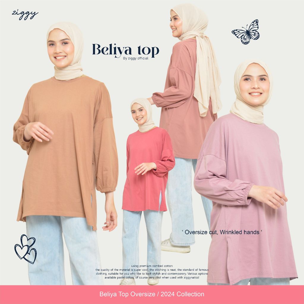 Jual Beliya Top Oversized Tangan Balon Baju Kaos Katun Combad Polos ...