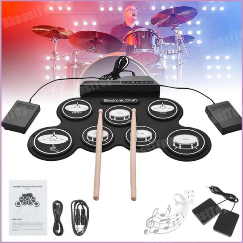 Jual SET DRUM ELEKTRIK Rhaast Drum Electronic Portable Digital USB 7 Bantalan Roll up Drum Set ...
