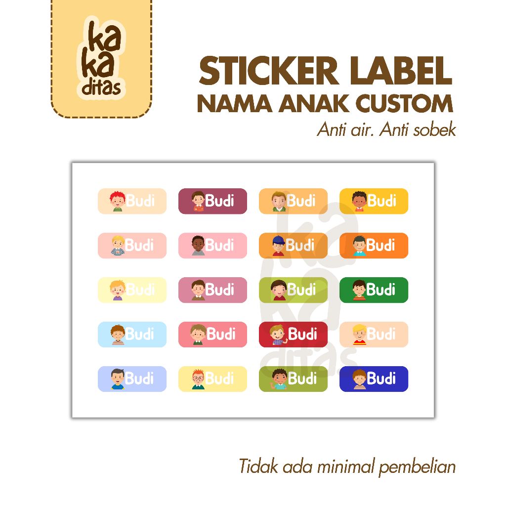 Jual Kakaditas - Sticker Label Nama Anak Tema Anak Laki-Laki Ukuran 4cm ...