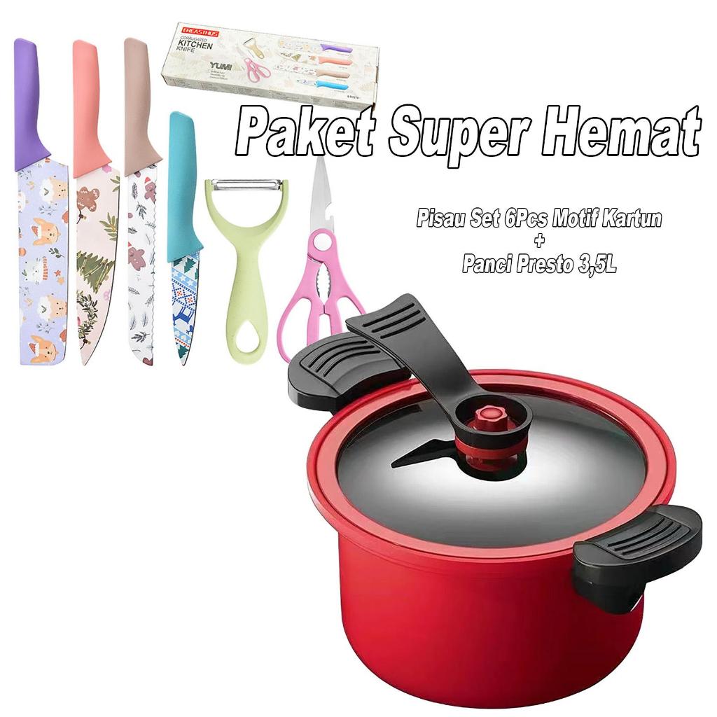Jual Paket Super Hemat Pisau Set 6 in 1 Motif Kartun+Panci Presto 3,5 L ...