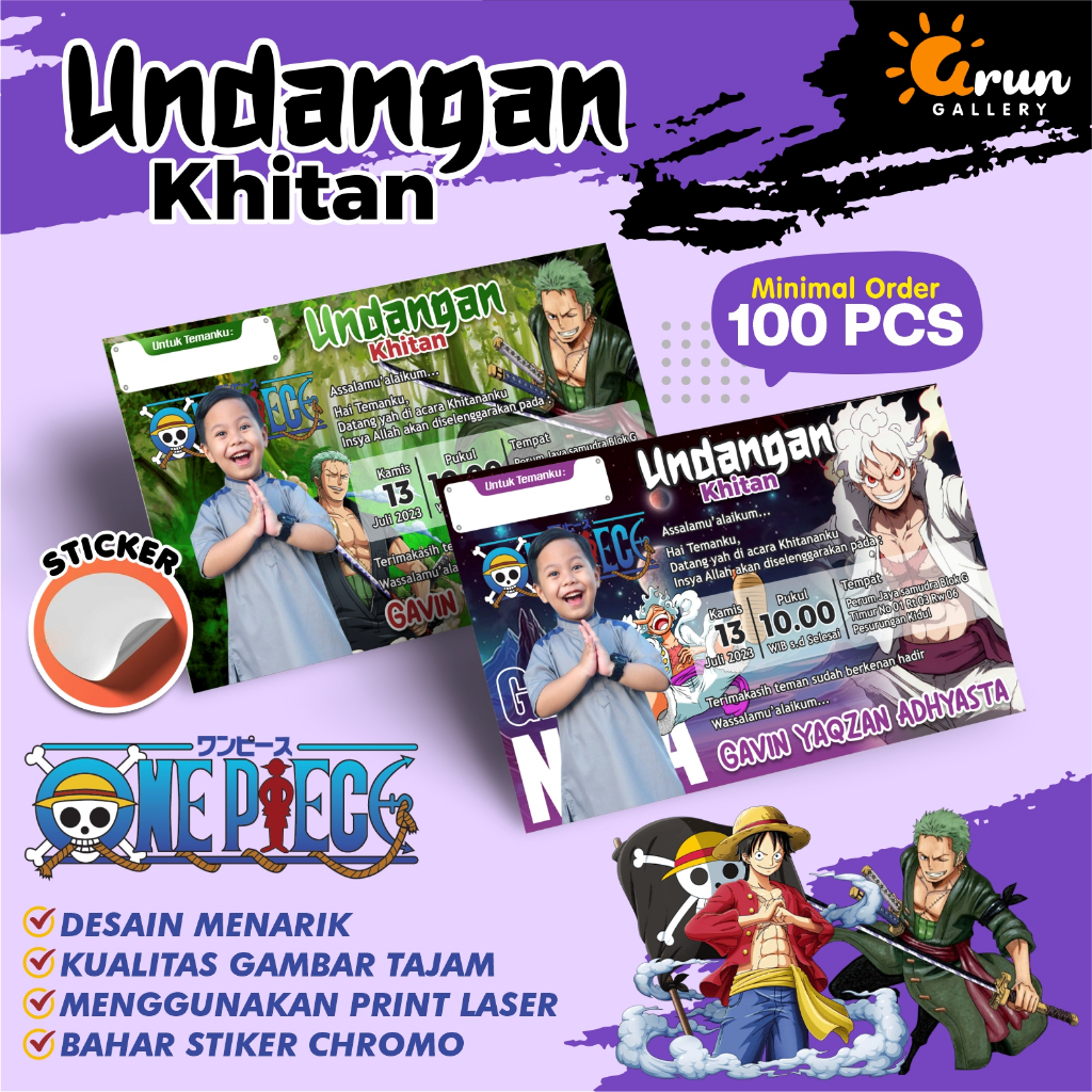 Jual STICKER UNDANGAN KHITAN ANAK TEMA ONE PIECE / UNDANGAN STIKER ...
