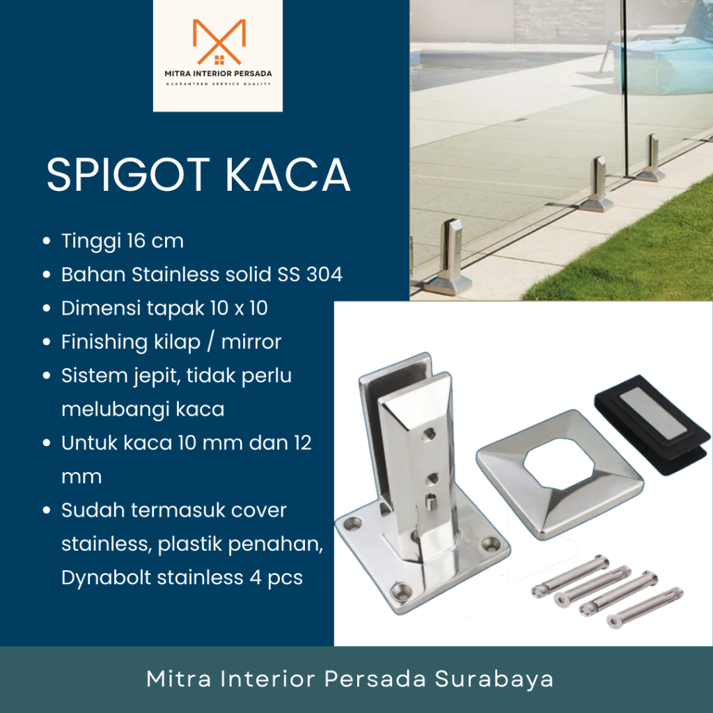 Jual Spigot penjepit kaca railing tangga balkon / penjepit kaca ...