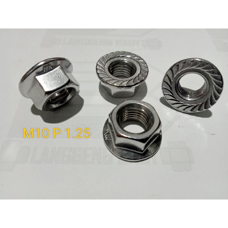 Jual Mur Flange M10 Stainless Steel HALUS / Mur Tapak Stainless Baut 14 P 1.25 | Shopee Indonesia