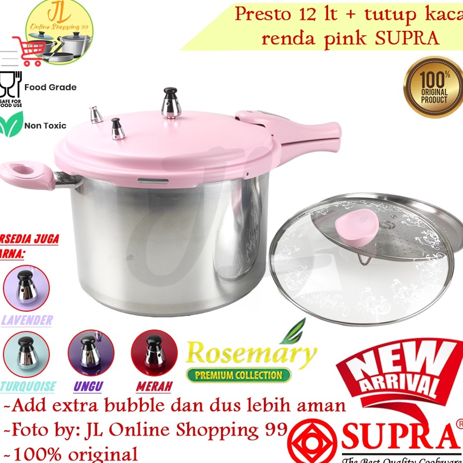 Jual Hbp New SUPRA Panci presto 12liter steamer tutup kaca pastel Pink ...