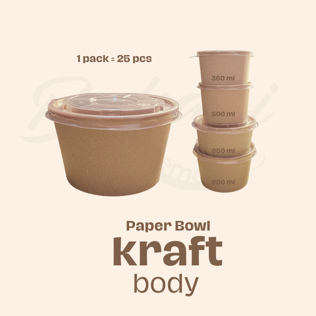 Jual Paper Rice Bowl Kraft Mangkuk Kertas 360ml 500ml 650ml 800ml Body ...
