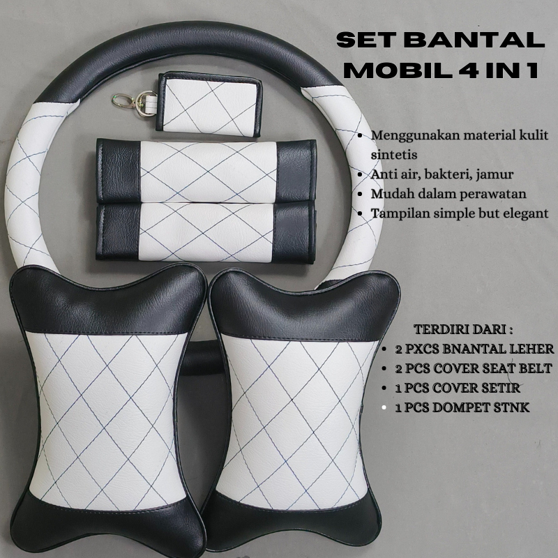 Jual Set Bantal Mobil 4 in 1 Premium Bantal Cover Seatbelt Sarung Stir ...
