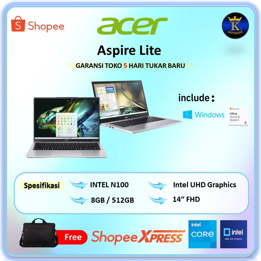 Jual Laptop Acer Aspire Lite AL14 INTEL N100 8GB 512GB W11+OHS 14.0 FullHD IPS | Shopee Indonesia