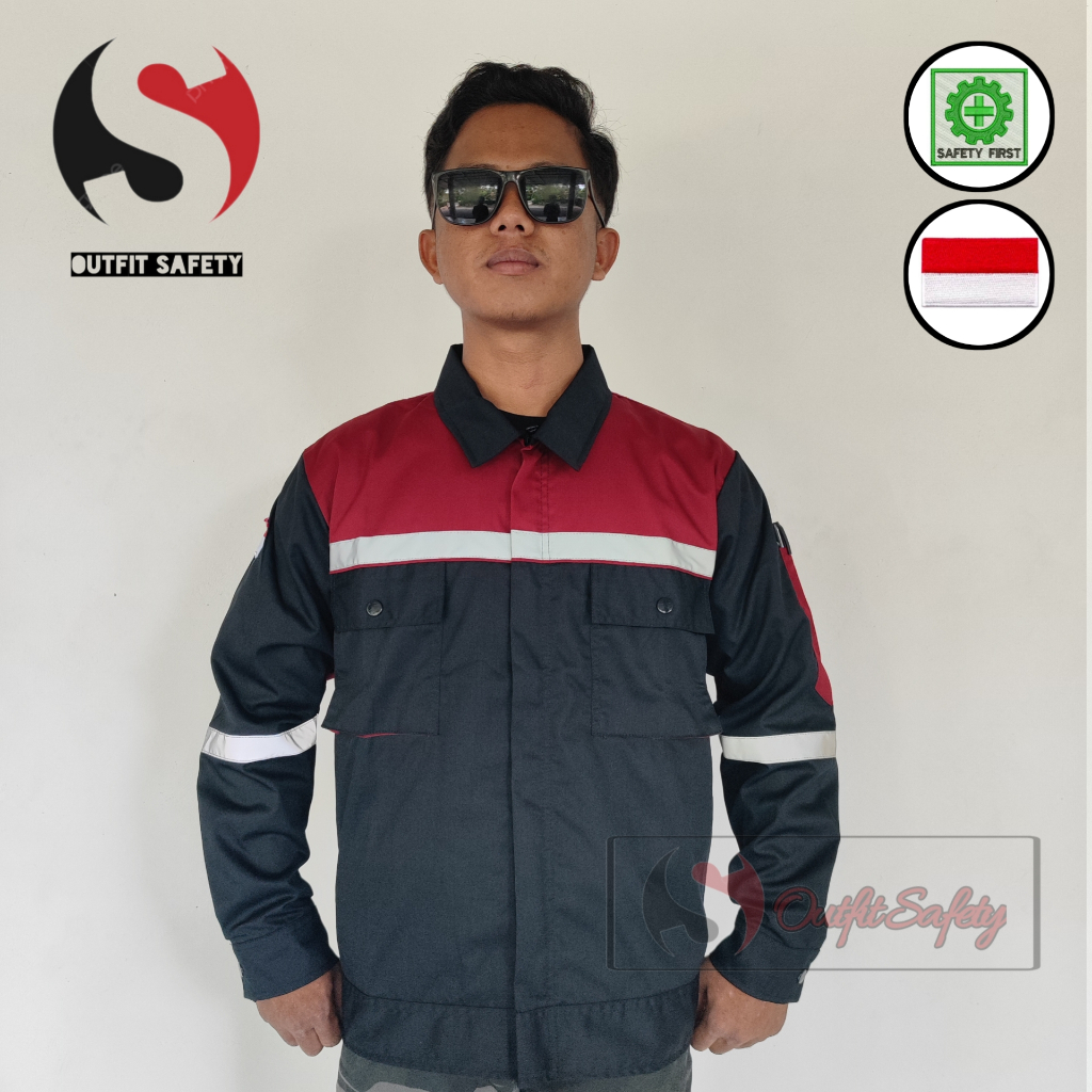 Jual Wearpack Safety Lengan Panjang Hitam Maroon - Baju Kerja Kemeja ...