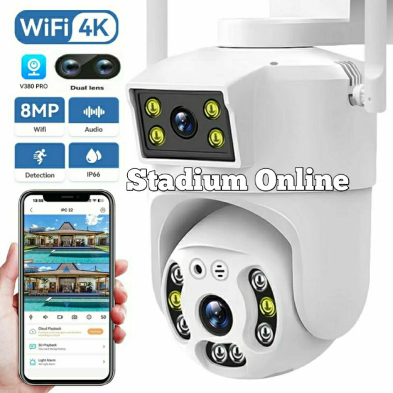 Jual IP Camera Dual Ganda Lensa App V380Pro Outdoor Waterproof PTZ ...