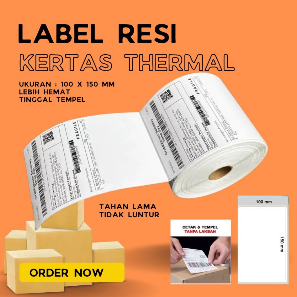 Jual Kertas Thermal 100x150 mm Label Resi Barcode 1 Roll A6 10x15 cm | Shopee Indonesia