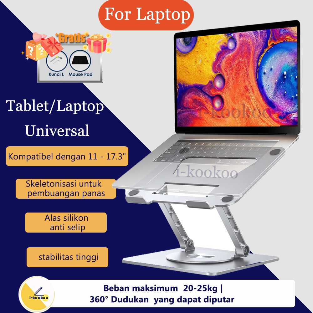 Jual i-kookoo Rotasi 360°Aluminium Laptop Stand Portable Fold Holder For 11-17.3" inch Laptop ...