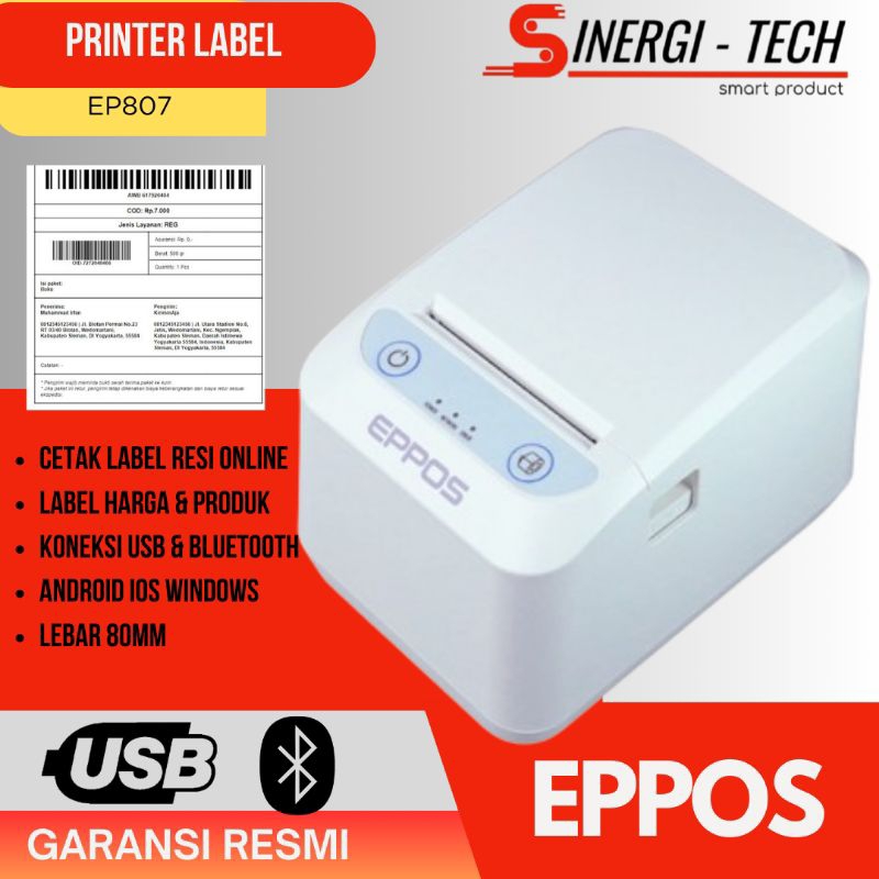 Jual PRINTER LABEL BARCODE 80MM EP807 USB BLUETOOTH CETAK RESI ONLINE ...