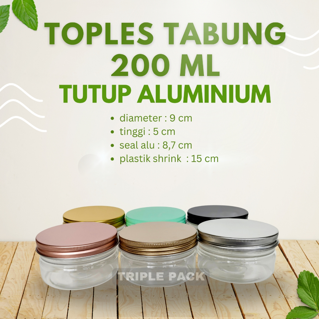 Jual [isi 6 pcs] Toples Tabung Plastik 200 ml Jar plastik 200ml Tutup Aluminium Food Grade ...