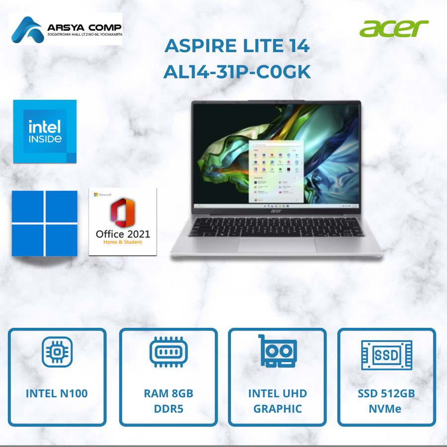 Jual Acer Aspire Lite AL14-31P-C0GK INTEL N100 8GB 512GB 14"FHD WIN11 ...