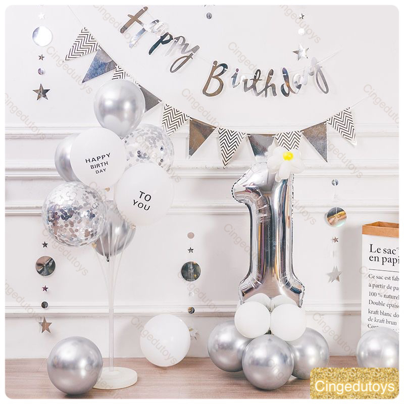 Jual Paket balon happy birthday tema GOLD silver pink hitam standing ...