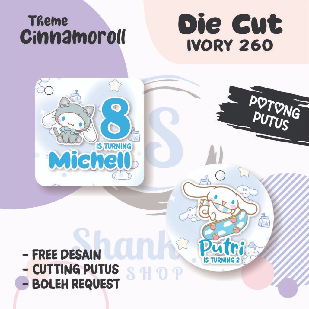 Jual Tag Bulat Kotak Ulang Tahun THEME CINNAMOROLL /Tag Label Ulang ...