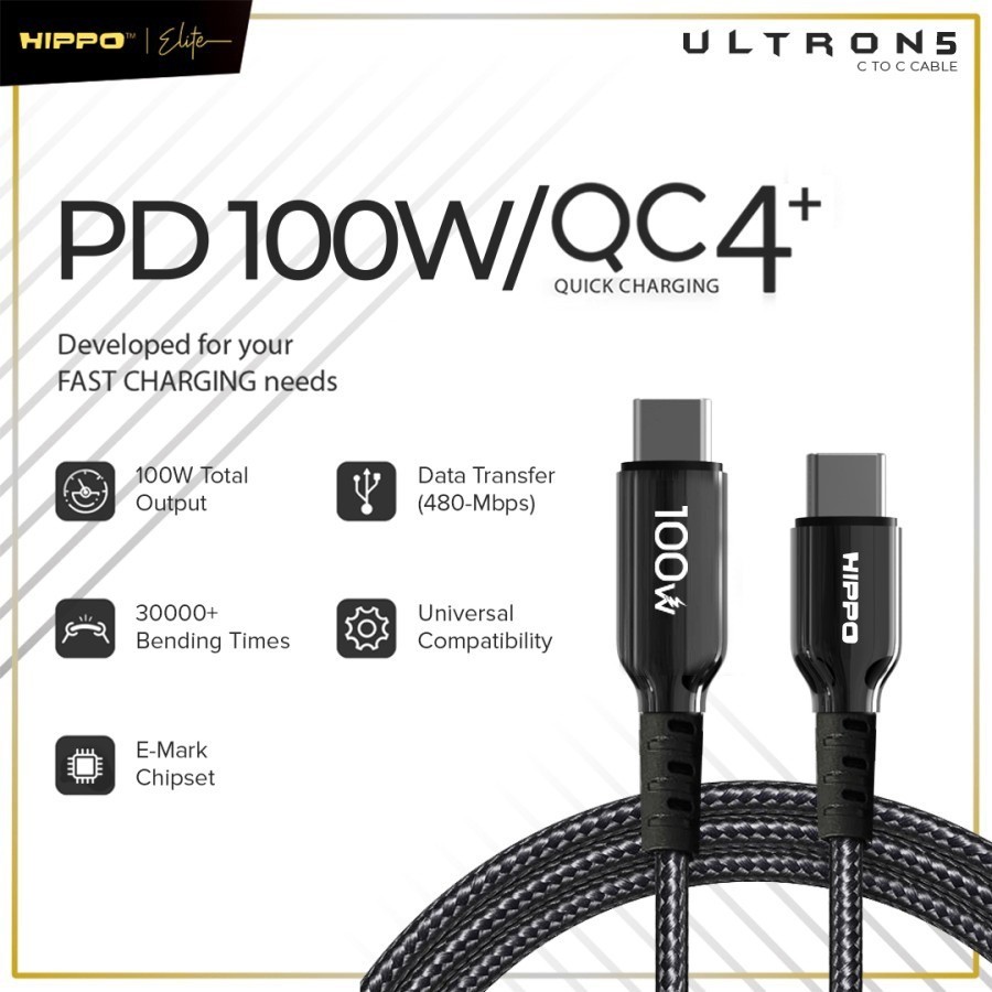 Jual Hippo Ultron 5 Kabel Charger Superfast Charging USB C To C PD100W ...