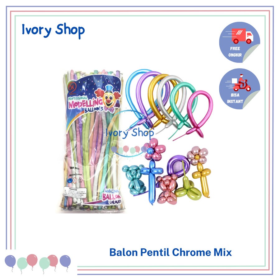 Jual Balon Twist Metalik Chrome Modelling Balon Pentil Dunpai Krom 1 ...