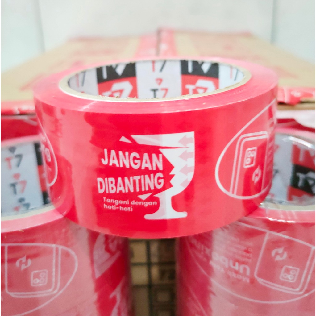 Jual Lakban Fragile 45mm x 100 Yard Unboxing Tape Merah Isolasi Selotip ...
