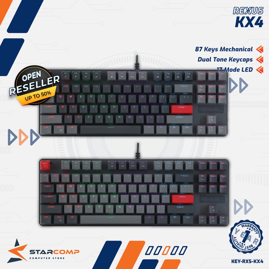 Jual Rexus KX4 Heroic Mechanical Gaming Keyboard TKL 87 keys Wired | Shopee Indonesia