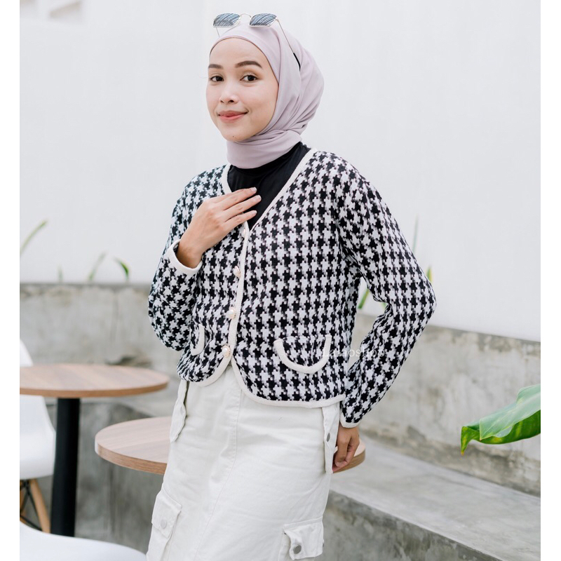 Jual Yooni Tweed cardigan import | Shopee Indonesia