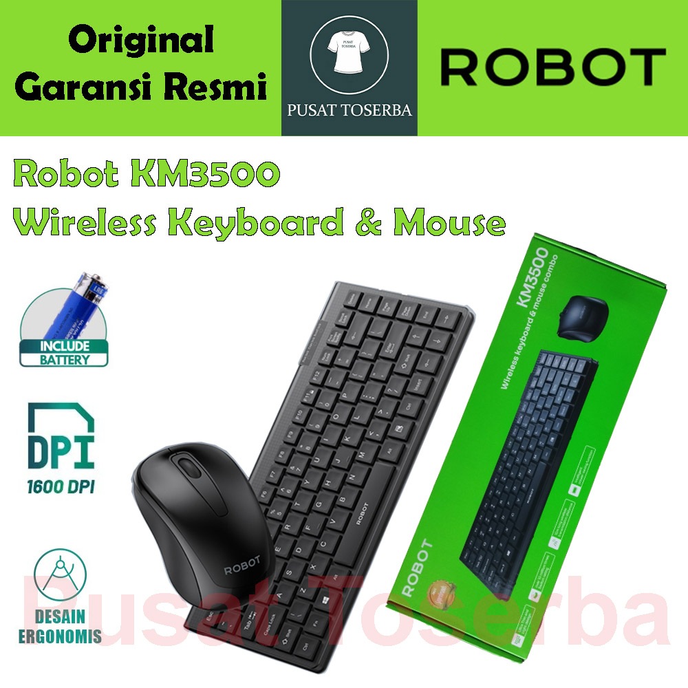 Jual Keyboard & Mouse Robot KM3500 Wireless - Gratis Batu Siap Pakai - Set Combo Mini Portable ...
