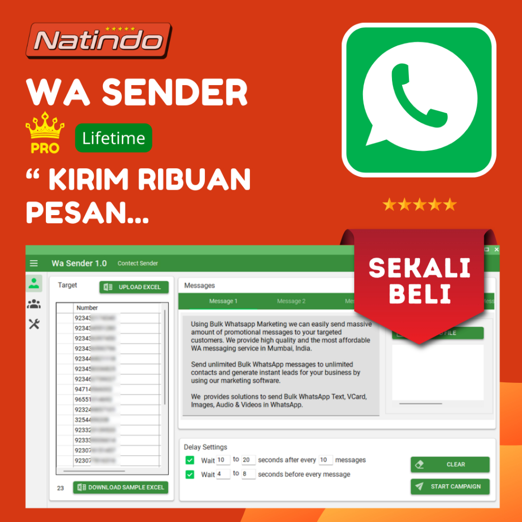 Jual (Terbaru) WA Sender Pro LIFETIME dan TERMURAH. Gratis Percobaan!!! | Shopee Indonesia