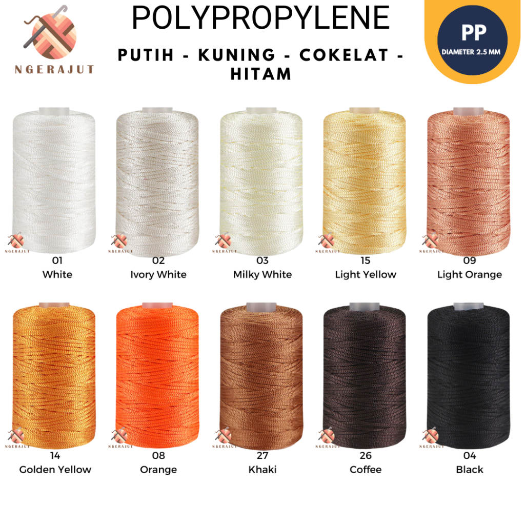 Jual Benang Rajut Polypropylene Ngerajut - Putih - Kuning - Coklat ...
