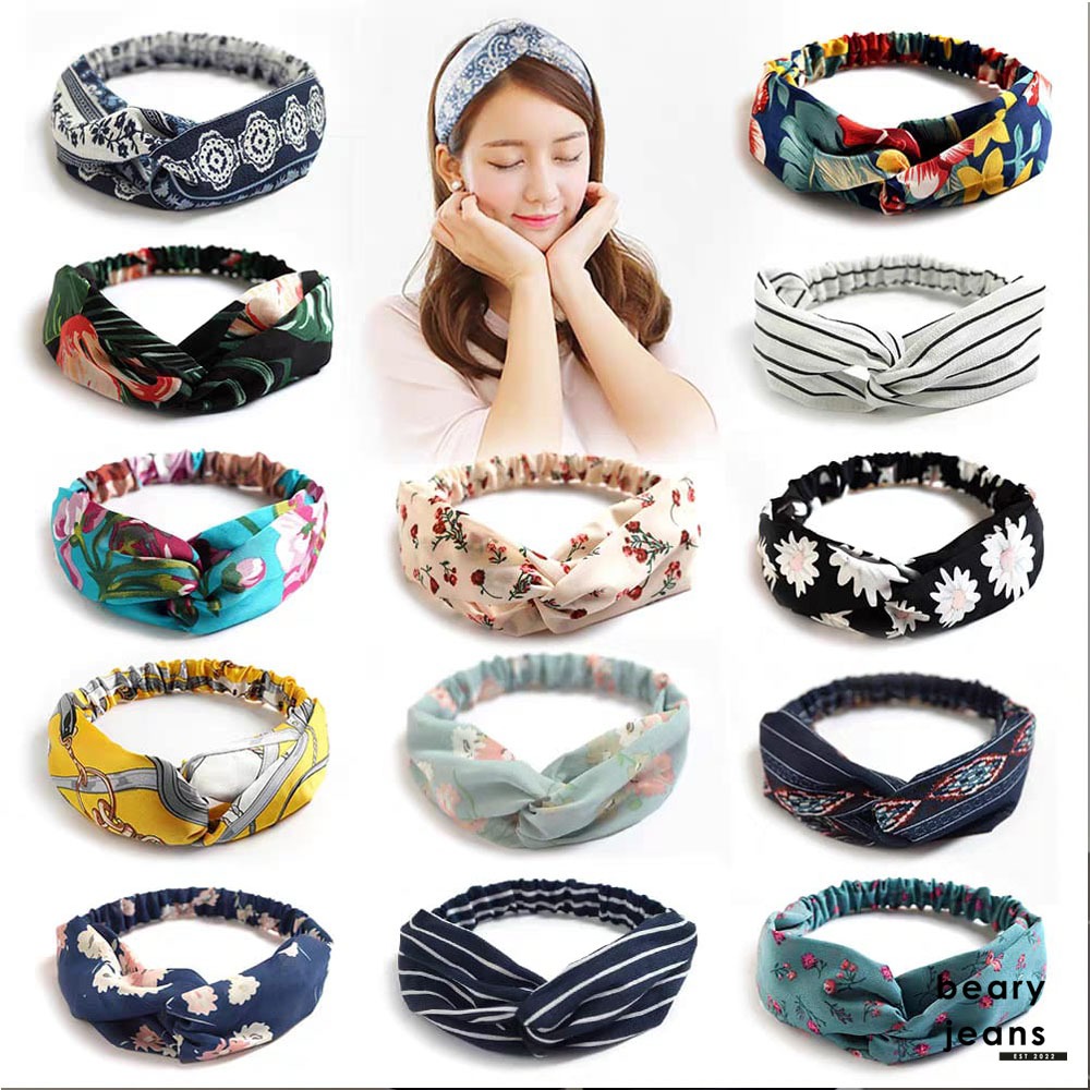 Jual BEARYJEANS Bando Bandana Girl Summer Hair Bands Floral Kain Simpul ...