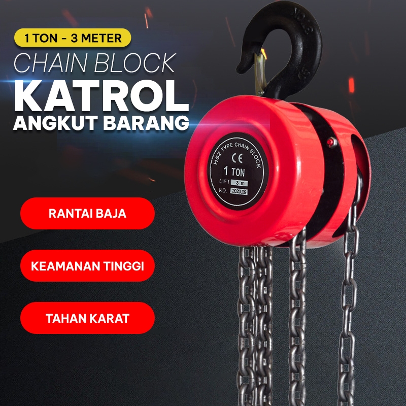 Jual Chain Block 1 Ton x 3 Meter Kerekan Manual / Takel Katrol Kerekan CHAIN BLOCK HOIST KATROL ...