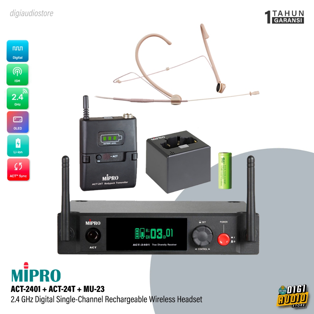 Jual Digital Wireless 2.4 Ghz Headset Microphone Mic Hedaworn MIPRO ACT ...