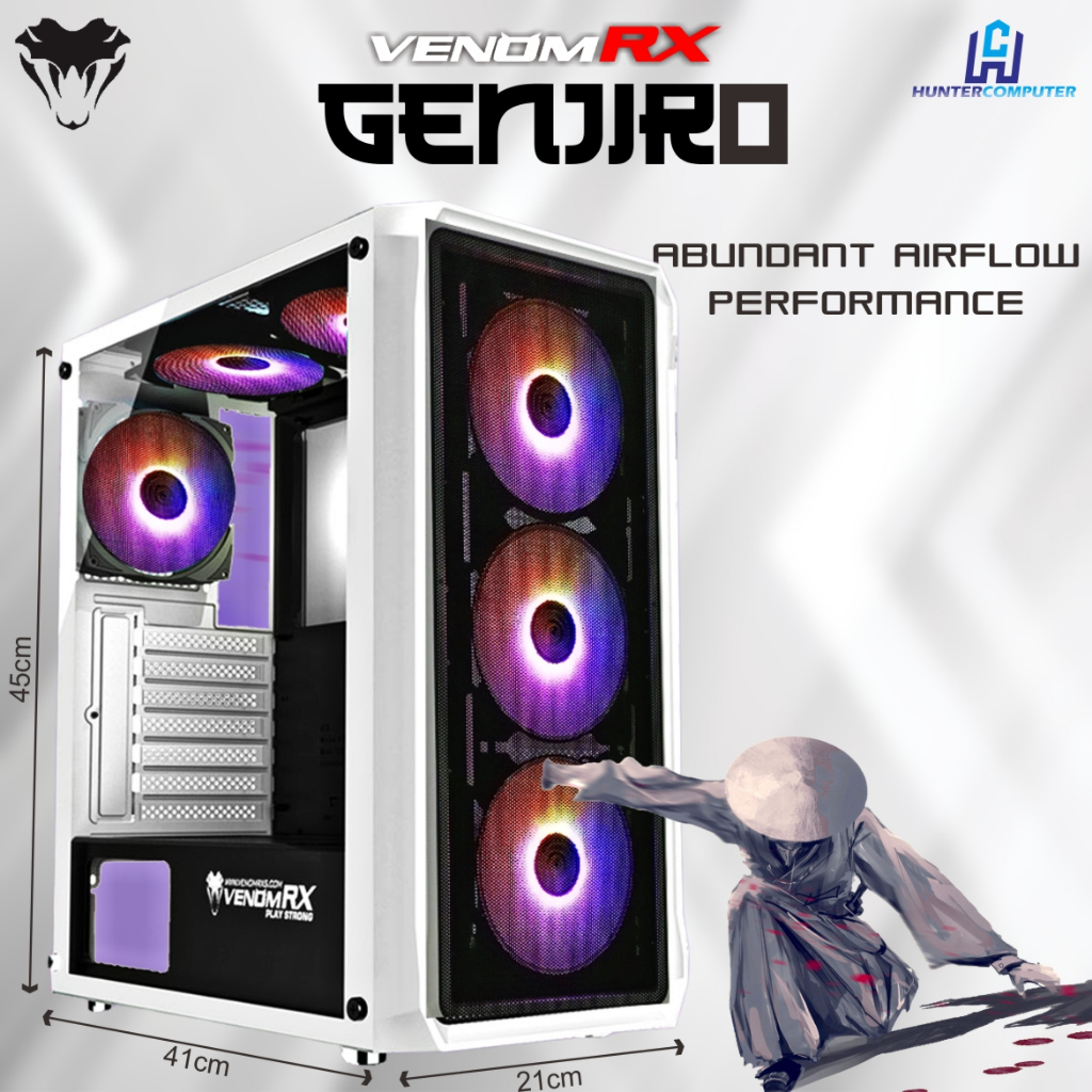 Jual Casing Gaming PC Free 3x FAN ARGB VenomRX Genjiro (WHITE) | Shopee Indonesia
