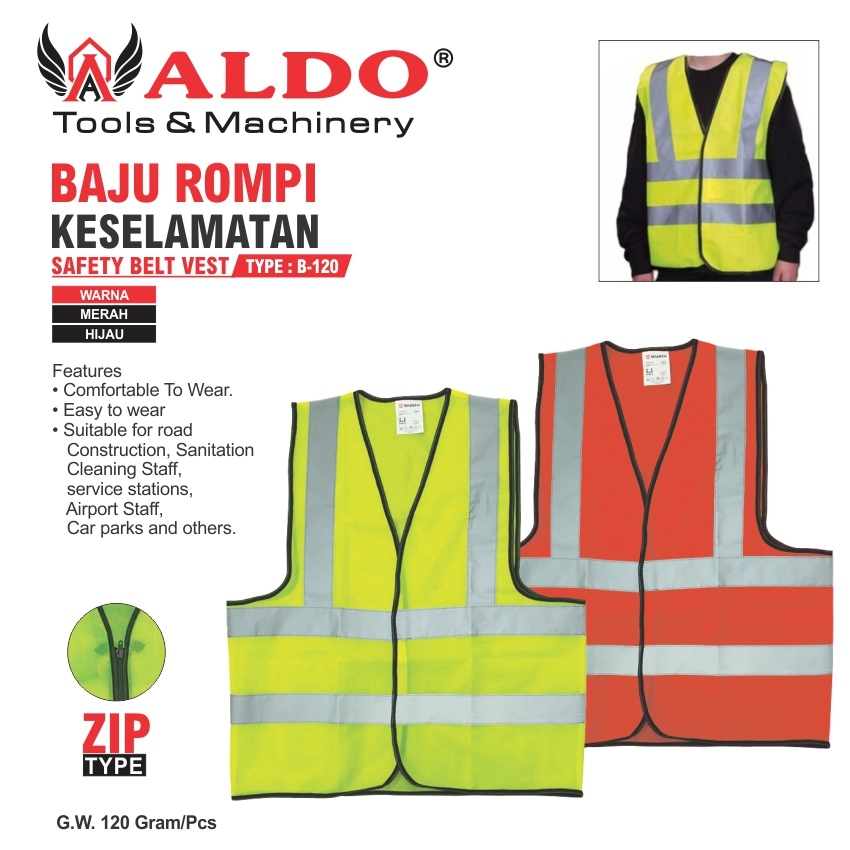 Jual BAJU ROMPI / KESELAMATAN / SAFETY VEST TYPE : B-120 ALDO | Shopee ...