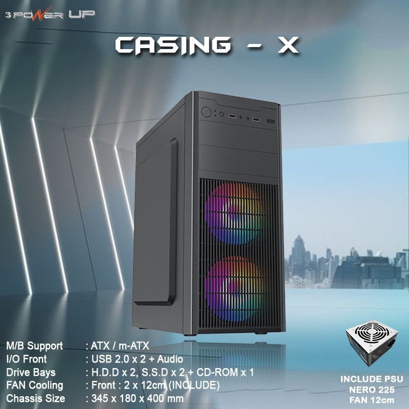 Jual Casing PC Office 3Power Up CASING-X with CD- ROM include PSU NERO ...