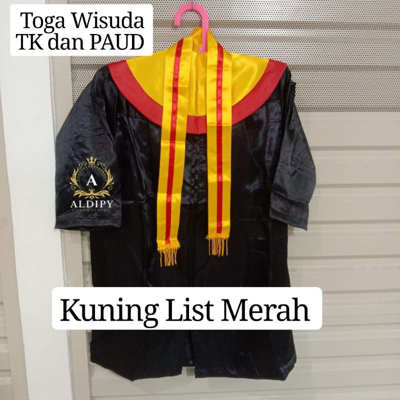 Jual Toga Wisuda Anak TK DAN PAUD BAHAN Satin Warna kuning List Merah ...