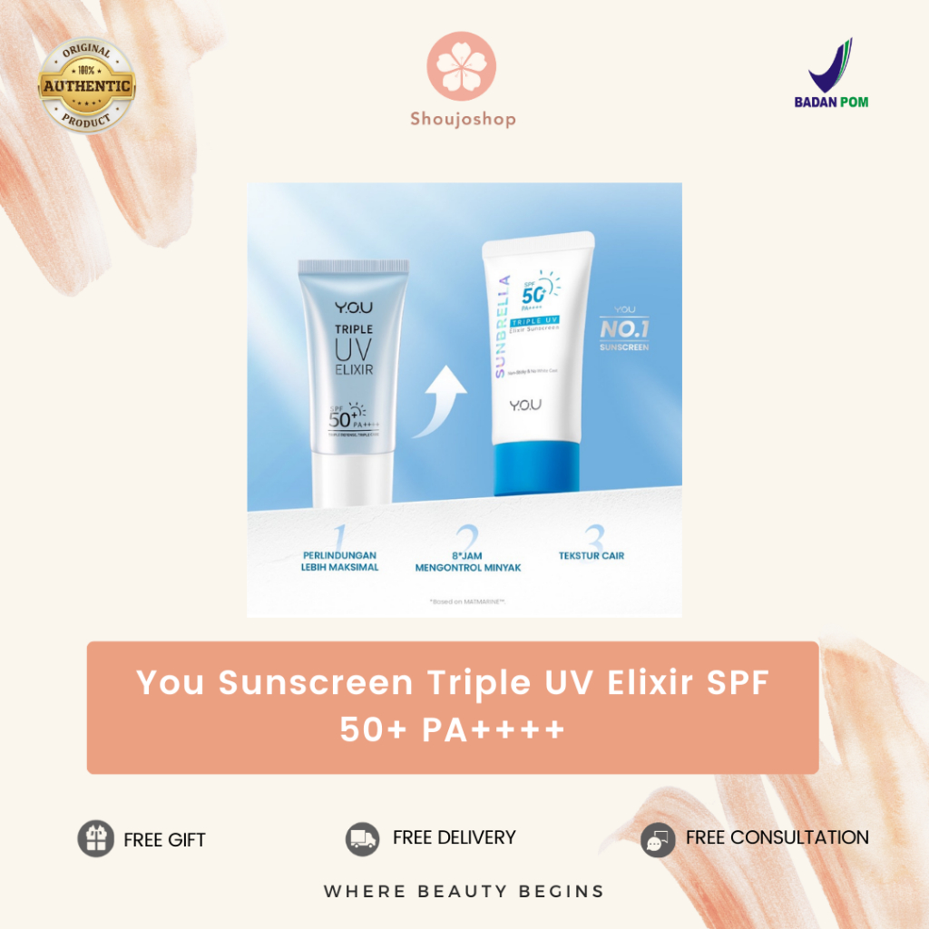Jual You Sunscreen Triple UV Elixir SPF 50+ PA++++ 10ml 40ml | Shopee ...