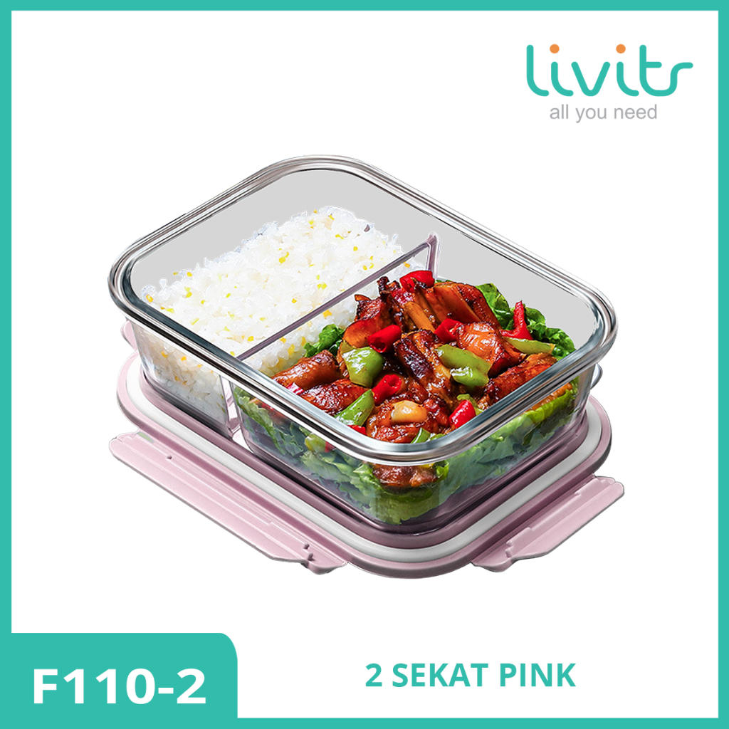 Jual Livits Lunch Box Kaca 2 & 3 Sekat Kotak Makan Kaca Tebal Kedap Udara 960 ML & 1000 ML ...