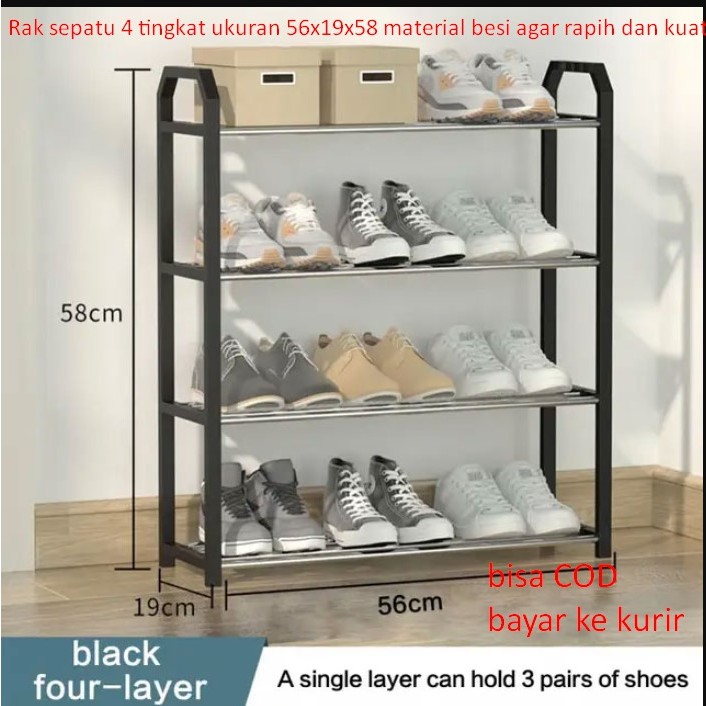 Jual Rak sepatu 4 tingkat ukuran 56x19x58 material besi agar rapih dan ...