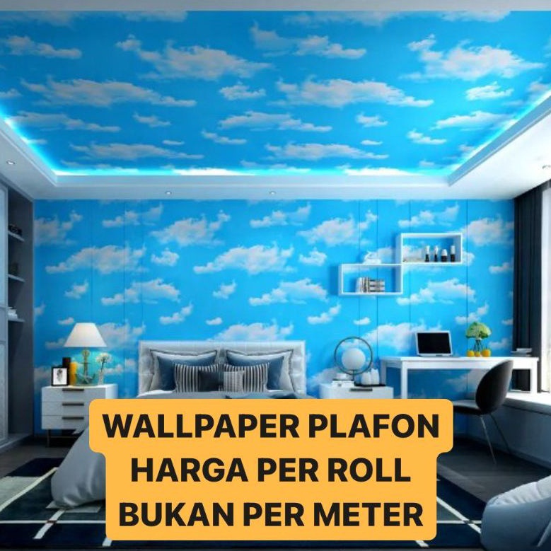 Jual PROMO Wallpaper Sticker Atap Plafon Dinding Motif AWAN BIRU ...